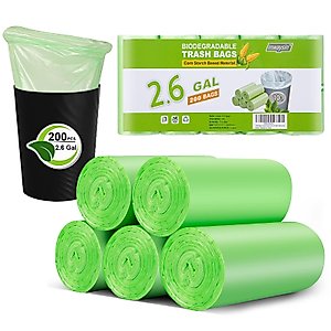 Small Trash Bags 2-2.6 Gallon Plant Starch Based, Inwaysin 200 Count Bathroom Trash Bags, Strong Trash Bags 2.6 Gallon Unscented, Size Expanded, for Bathroom Bedroom Trash Can, Green, 10L