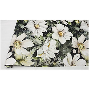 HAOKHOME Floral Wallpaper Peel and Stick Vintage Removable Wall Paper Black/Green/White Stick on Wall Mural Contact Paper 17.7in x 9.8ft