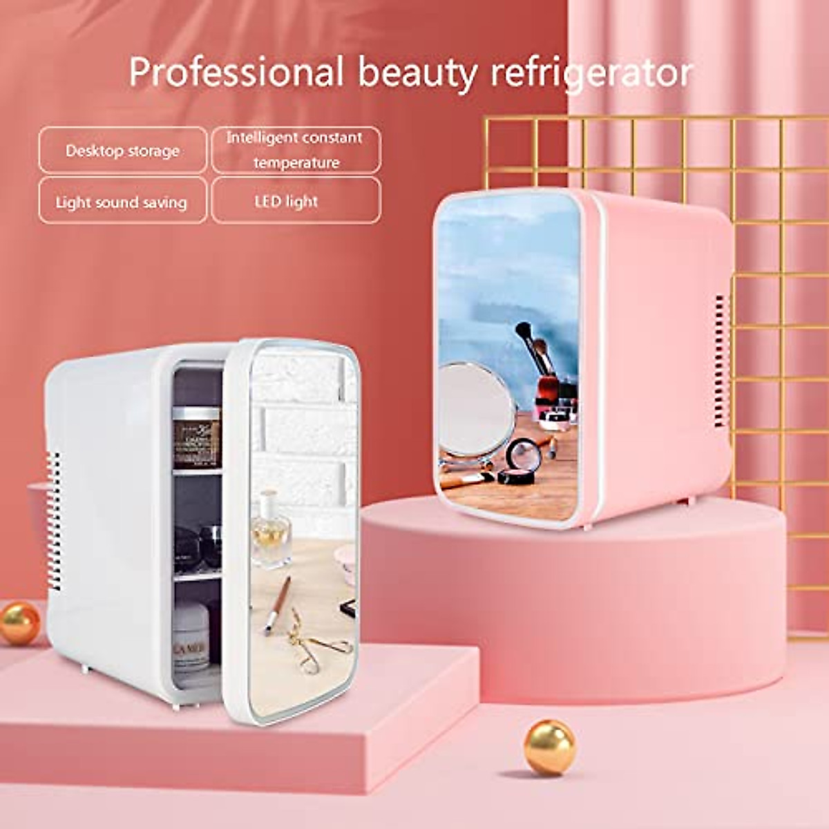 Mini Fridge Portable Cooler Warmer Skincare Fridge Compact Refrigerator Lightweight Beauty Fridge for Bedroom Office Car Boat Dorm Skincare,Pink