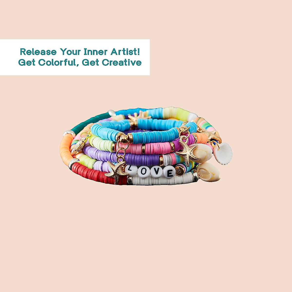 The Artist Life 6000 Clay Heishi Beads Bracelet Making Kit, 24 Colors with 1000+ Letters & Decorative Beads, 6mm Flat Polymer Clay Beads, DIY Jewelry Making Kit, Craft Kit, Bracelets, Necklaces