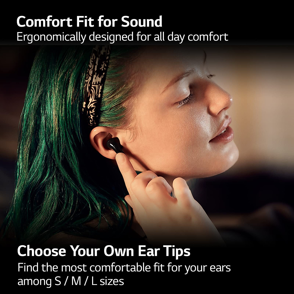 LG Tone Style HBS-SL5 Bluetooth Wireless Stereo Neckband Earbuds with True Wireless Bluetooth Earbuds T90 - Adaptive Active Noise Cancelling Earbuds with Dolby Atmos, Black, Small