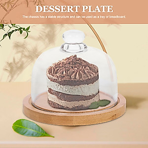 Happyyami Wood Cake Stand with Glass Dome Cheese Board Candy Snacks Cookies Plate Cupcake Holder Salad Bowl Serving Platter for Wedding Birthday Party 6. 5 Inch Light Brown