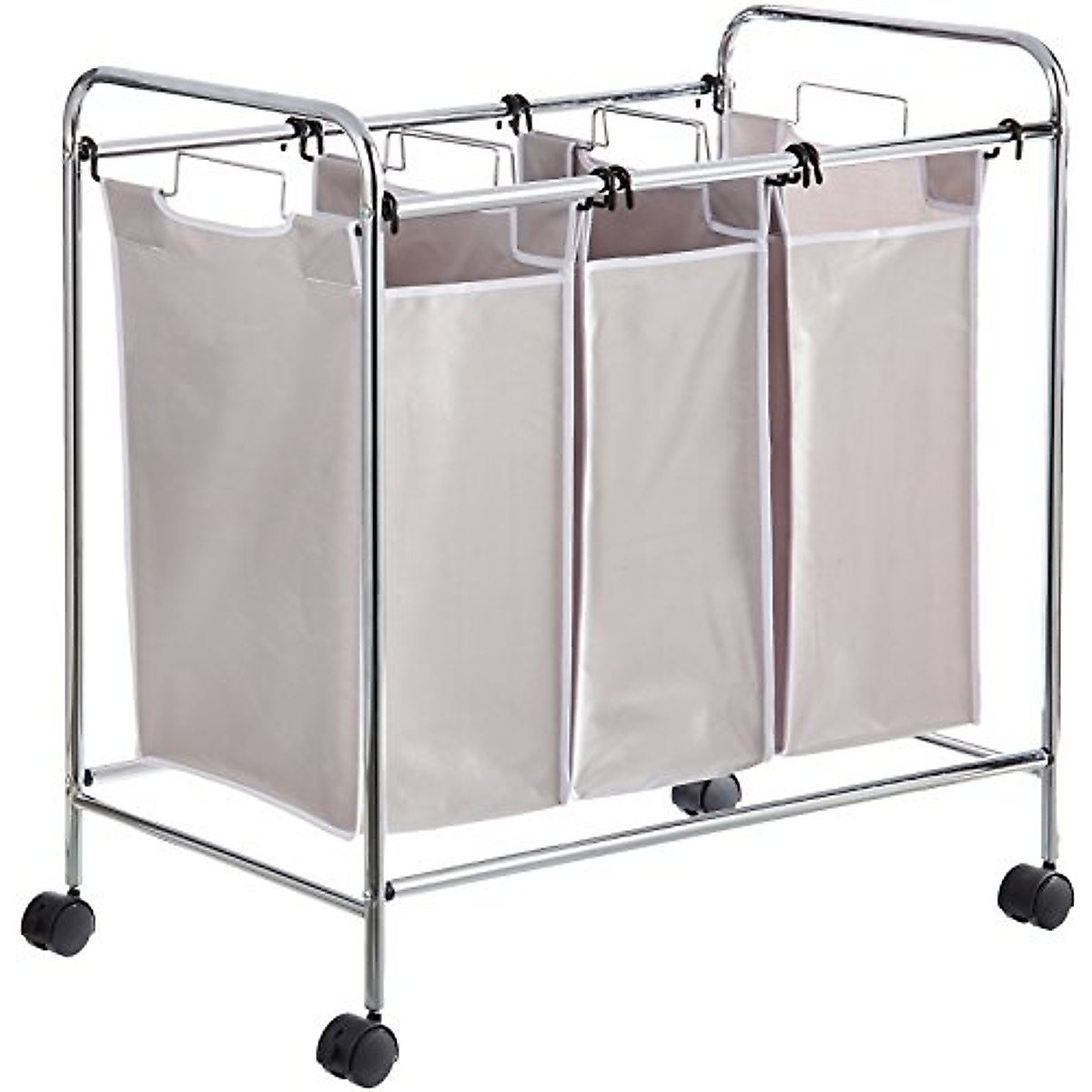 Amazon Basics 3-Bag Rectangular Laundry Hamper Sorter Basket, Grey