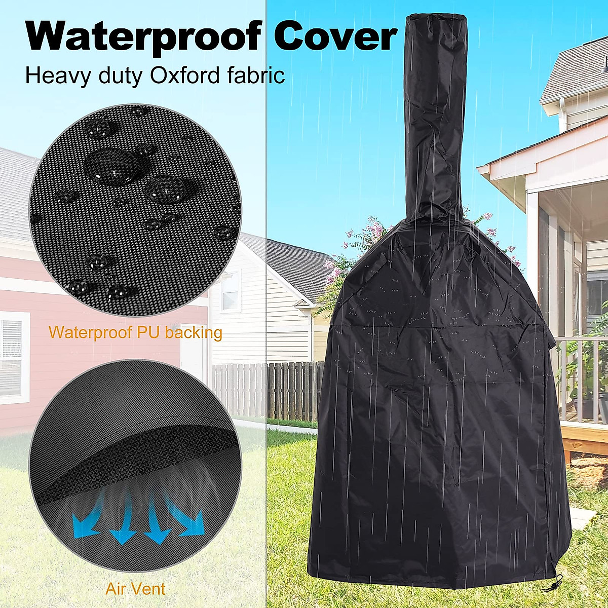 Vonzoy Wood Fired Outdoor Pizza Oven with Waterproof Cover, Pizza Stone and Peel, Wood Burning Pizza Oven with 2 Wheels for Outside