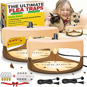 Flea Traps for Inside Your Home,Sticky Flea Trap,Flea Treatment with Light Refills and Sticky Pads,Electronic Flea Light Trap for Indoor,Flea Bombs for Home,Flea Killer for Home (Beige, 2 Pack)