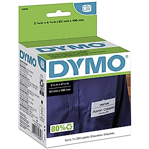 DYMO 30856 LW Non-Adhesive Name Badge Labels for LabelWriter Label Printers, White, 2-7/16'' x 4-3/16'', 1 Roll of 250
