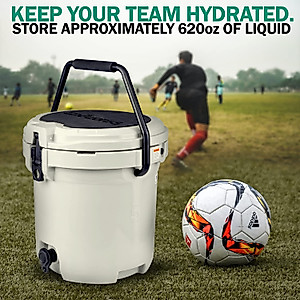 Landworks Beverage Cooler (5 Gallon / 20QT) Rotomolded Ice Water Sport Jug Dispenser, Insulated High Ice Retention, UV Protected Spigot, Stainless Steel Bottle Opener, Latch and Seat Lid