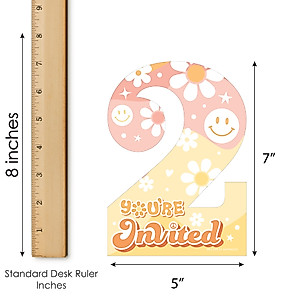 Big Dot of Happiness Two Groovy - Shaped Fill-In Invitations - Boho Hippie Second Birthday Party Invitation Cards with Envelopes - Set of 12