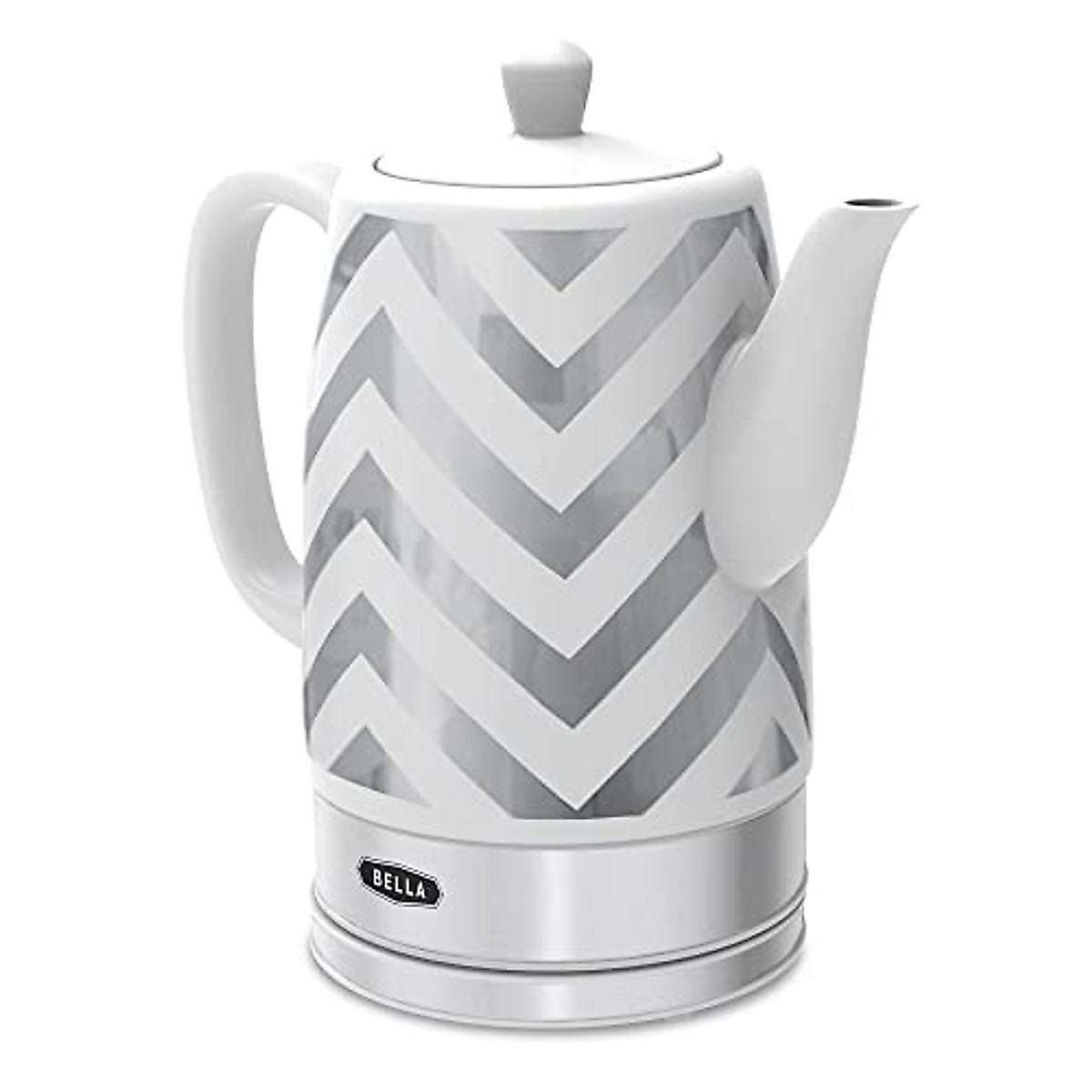 BELLA Electric Kettle & Tea Pot - Ceramic Water Heater with Detachable Swivel Base, Auto Shut Off & Boil Dry Protection, 1.5 Liter, Silver Chevron