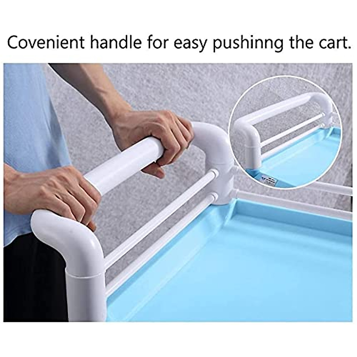 3 Tier Hospital Medical Utility Cart on Wheel, Blue Abs Beauty Salon Equipment Rolling Trolley with Dirt Bucket Drawers, 100-150Kg Load 54×3