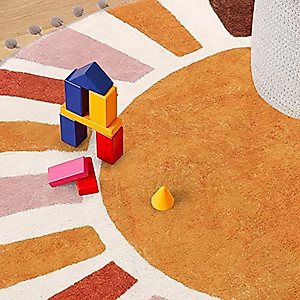 LIVEBOX Retro Sun Round Rug 5.2ft, for Entryway, Non-Slip Cute Colorful Kids Circle Boho Carpet for Bedroom,Nursery Washable Throw Area Rug for Living Room Office