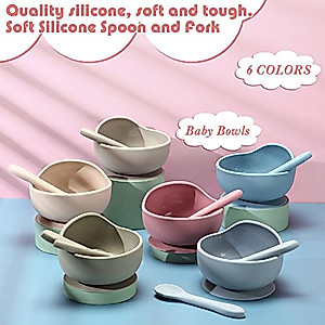 EBOOT 6 Set Baby Bowls with Suction Sets, Toddler Led Weaning Spoon and Fork Baby Utensils Suction Bowls Silicone Bowls for Baby Toddler First Stage Feeding Utensils