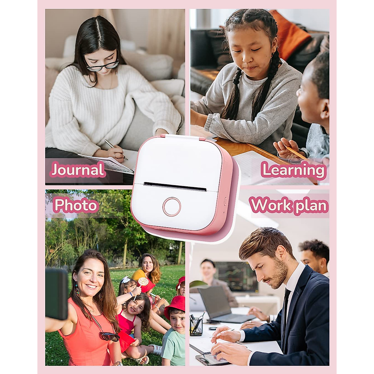 Memoqueen Mini Sticker Printer T02 Portable Thermal Printer, Instant Photo Printer Set & 3 Rolls Transparent Adhesive Thermal Paper