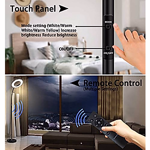 vividstarry Modern LED Floor Lamp with Remote & Touch Control, 2700K-6500K Bright Dimmable Floor Reading Lamp for Living Room/Bedroom/Office, Gooseneck Task Lights 10-100% Brightness Adjustable,Timer