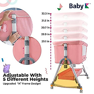 BABY K Baby Bassinet Bedside Sleeper (Pink) - 3 in 1 Bedside Bassinet Crib Attach To Bed - Convertible Bassinet With Breathable Attached Mesh Side and Mattress - Baby Co Sleeper For Bedside For Infant
