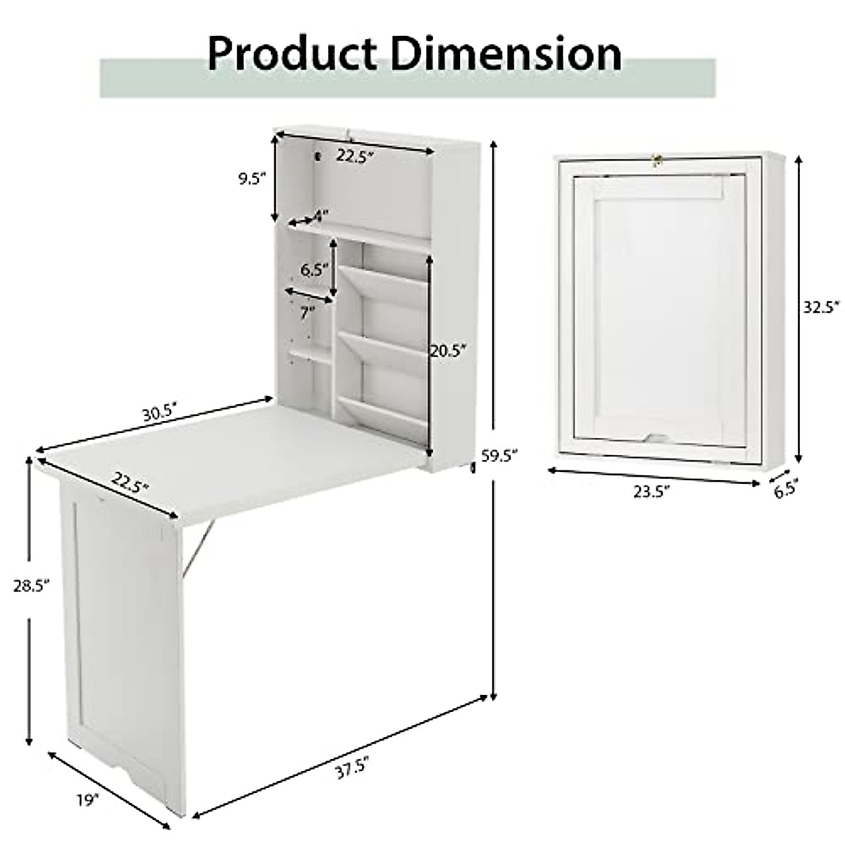 Tangkula Wall Mounted Desk, Fold Out Convertible Floating , Multi-Function Murphy Desk for Home Office, Space Saving Computer / Hanging Desk, Table with Storage Area