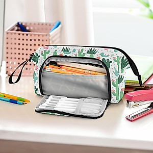 Vozoza Cactus Succulent Floral Pen Bag Big Capacity Pencil Case with Zipper Pencil Pouch Pen Cases Organizer for Adults