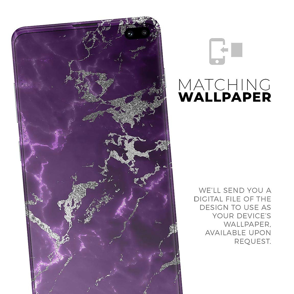 DesignSkinz Purple Marble & Digital Silver Foil V2 Protective Vinyl Decal Wrap Skin Cover Compatible with The Samsung Galaxy S20 (Screen Trim & Back Glass Skin)