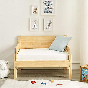 MUSEHOMEINC 2 in 1 Convertible Bed,Multifunctional Solid Wood Twin Bed 2 Side Guardrails, Bed Frame Convert to one Chair/Sofa, Fits Standard Crib Mattress,(Mattress not Included)