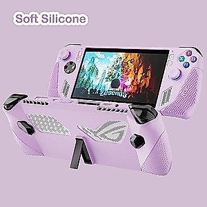 Silicone Skin Case for 2023 ASUS ROG Ally Handheld, ROG Ally Accessories Protective Cover Grip with Stand (Purple)