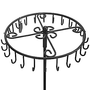 MyGift 14-Inch Black Metal Rotating Bracelet and Necklace Jewelry Tower with 24 Hooks and Round Base, Accessories and Keychain Holder Display Stand