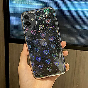 SmoBea Compatible with iPhone 12 Mini Case, for Laser Glitter Bling Heart Soft & Flexible TPU and Hard PC Back Shockproof Cover Women Girls Heart Pattern Phone Case (Rainbow Heart/Clear)