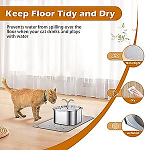 DOOOB Cat Water Fountain,3.2L/108OZ Square Stainless Steel Pet Water Dispenser Metal Dog Drinking Fountains Water Bowl with 3 Replacement Filters Ultra-Quiet Pump and Waterproof Food Mats
