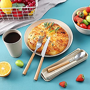 28pcs Wheat Straw Dinnerware Sets, Plates and Bowls Sets for 4, Large Plates, Bowls, Cups for Camping, Picnic Microwave Safe