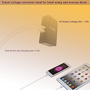 Powerjc Travel Voltage Converter Adapter Power Step Down 220V to 110V 2000W with 2 Outlets and 2 Smart USB Charging Ports Black