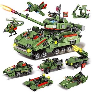 1552 PCS City Military Tank Building Blocks Set, Army Tank T-90 Toy Kit with Helicopter,Airplane, Boat,Vehicles and Storage Box,Pretend WW2 Military Roleplay Toy Birthday Gifts for Boys Girls Age 6-14