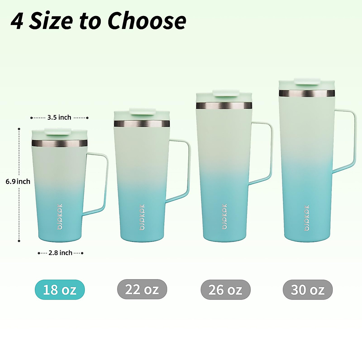 BJPKPK Insulated Tumbler with Handle, 18oz Insulated Tumblers with Lid and Straw, Stainless Steel Metal Water Bottles, Coffee Travel Mugs, Cups, Mint