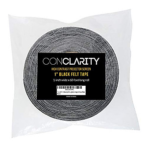 ConClarity 1 in x 60 ft - Vibrancy Enhancing Projector Screen Felt Tape Border Deepest Black Ultra High Contrast Flocking for DIY Screen Borders Absorbs Light, Brightens Image & Stops Bleed