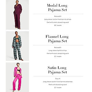 Victoria's Secret Modal Pajama Set, Long Sleeve Shirt and Pants, Pajamas for Women, Black W Angel Pink Piping, M