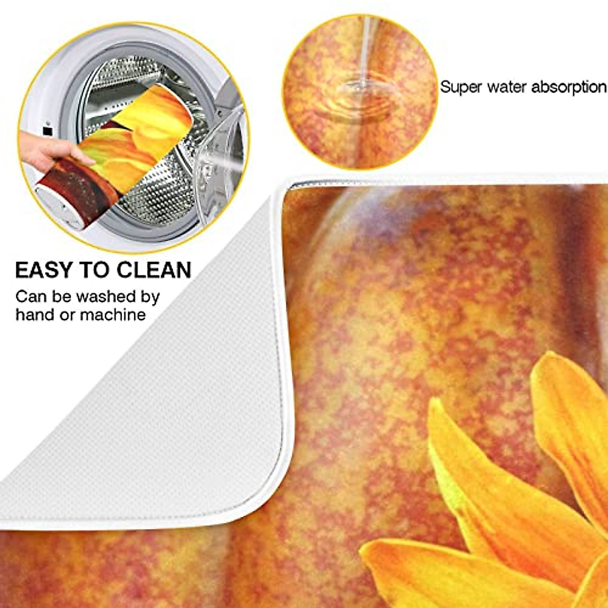 Vintage Pumpkin Sunflower Maple Leaf Dish Drying Mat for Kitchen Counter Microfiber Drying Pad, Reversible Drainer Mats for Countertop, Small 16" x 18"