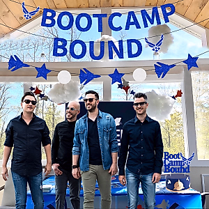 Air Force Decorations, Air Force Bootcamp Bound Party Decorations Glitter Bootcamp Bound Banner, Boot Camp Bound Cake Topper, Air Force Cupcake Topper for Military Retirement Theme Farewell Party