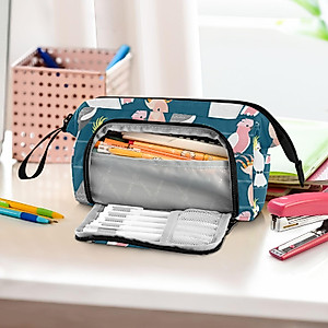 Yasala Pencil Case Cockatoo Cartoon Pen Pouch Holder Art Kits Storage Bag Cosmetic Organizer Carrying Case for Office Supplies Travel Bag for Makeup Large Stationary Bag with Handle