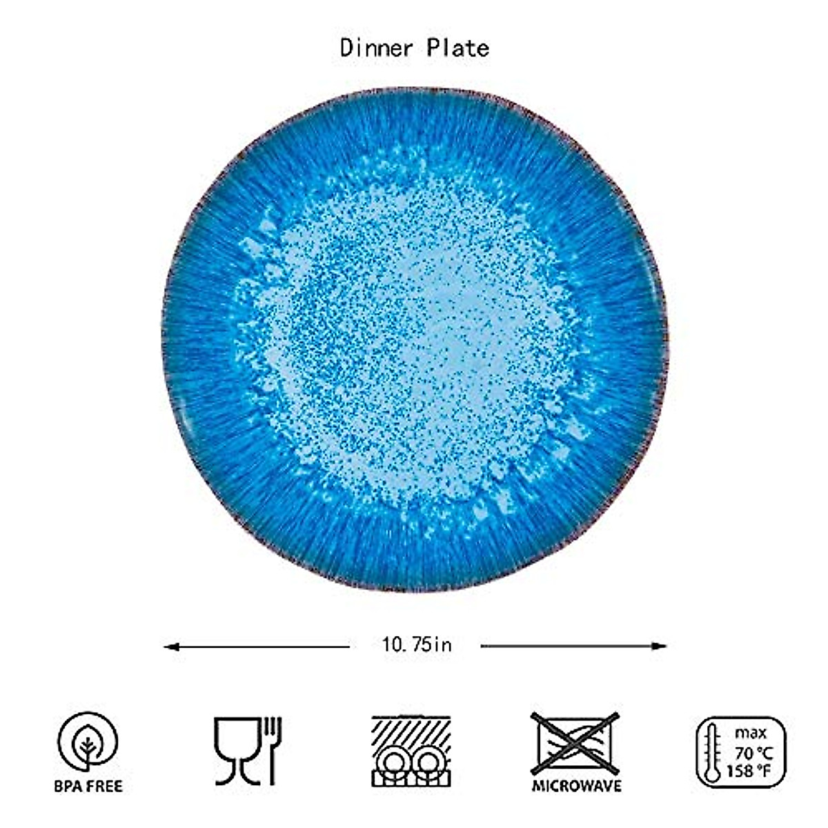 Topmela Melamine Dinner Plate Plastic Bread Butter Plates Set of 6 Pcs 11 inch Lightweight Shatter Proof Chip Resistant Dishwasher Safe Not Microware Not Oven(Light Blue)