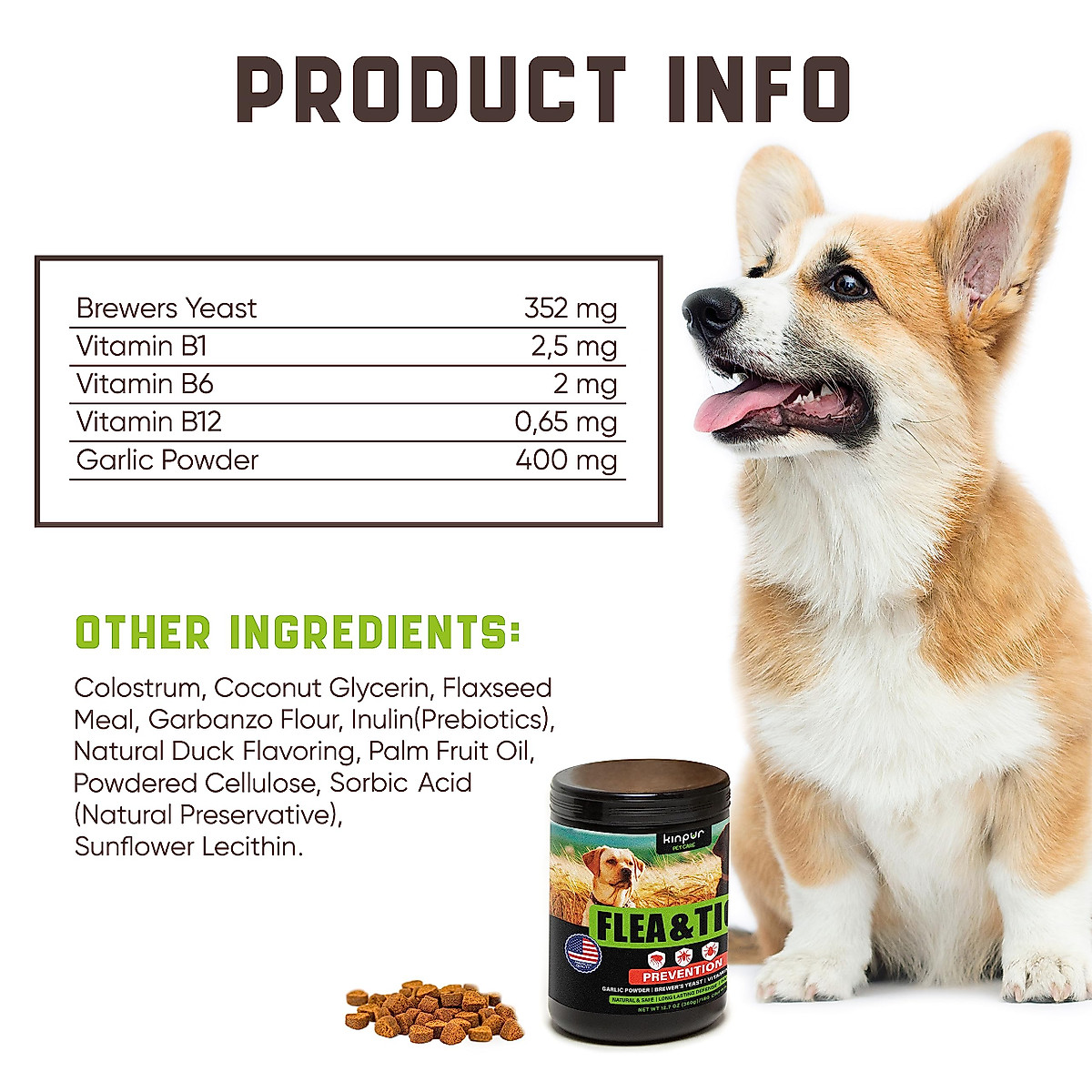 Flea and Tick Prevention Chewable for Dogs - No Collars, No Mess - Easy Help with Flea and Tick for Dogs - American Quality - for All Breeds and Ages - Duck-Flavored Treats - 180 Flea Chews for Dogs