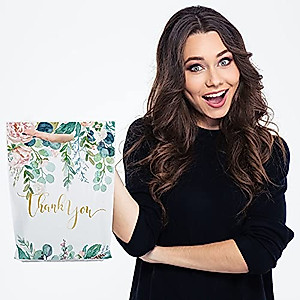 Whaline 48 Pack Thank You Bag with Die Cut Handle 4 Design Floral Theme Plastic Boutique Bags 12 x 16 Inch Bulk Thank You Gift Bags for Wedding Birthday Baby Shower Party Favors Shopping Retail