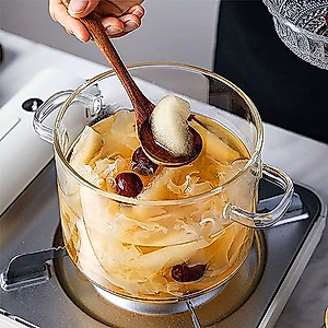 Glass Pots for Cooking on Stove, 2 Quart/64 Oz Heat-Resistant Clear Pots and Pans Set, Glass Cookware with Cover, for Fruits, Salads, Soups, Milk, and Baby Food, Easy Monitoring of Food While Cooking