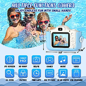 Bostra Upgrade Kids Camera for Girls/Boys, Octopus Toy Camera for Toddlers Age 3-12, Hd Kids Digital Cameras with as Birthday Christmas Festival Gifts for Boys (Blue)