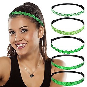 MoKo St Patricks Day Headband 5Pack, Non-Slip Stretchy Green Glitter Clover Headbands Accessories for Women Girls Teens