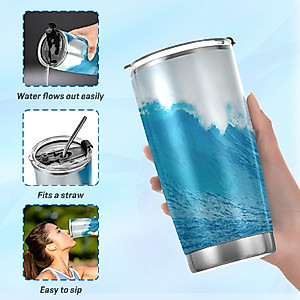 Yasala Tumbler Summer Blue Ocean Wave Insulated Office Coffee Cup Back to School Beverage Container Travel Mug with Straw and Lid Double Wall Stainless Steel 20oz