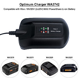 Biswaye WA3742 WA3732 20V Lithium Charger Compatible with Worx 18V/20V PowerShare Battery WA3525 WA3520 WA3512 WA3512.1 WA3575 WA3578