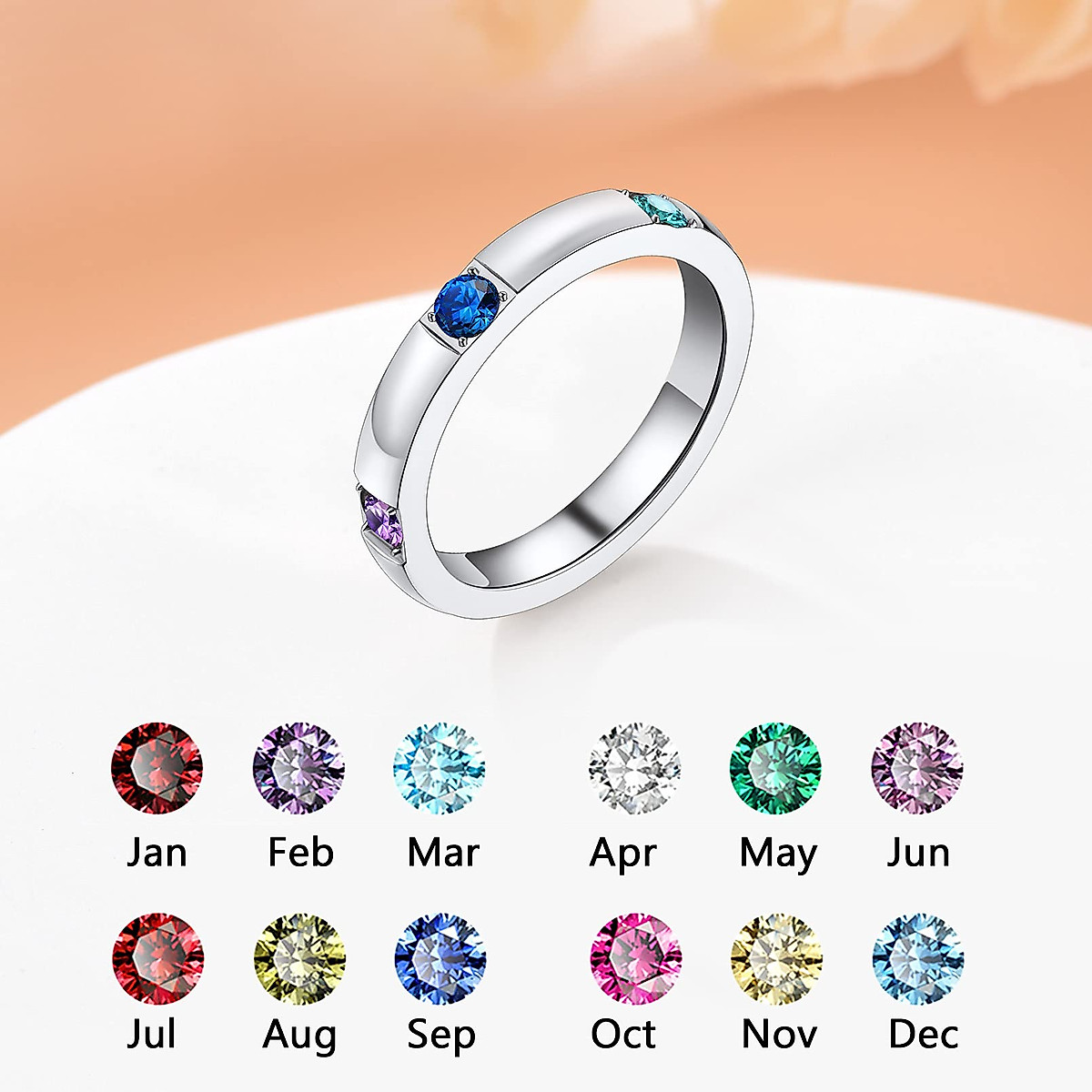 Personalized Mothers Day Rings with 3 Birthstones Engravable Stainless Steel Grandmother Ring Stones Customized Memorial Jewelry Gifts