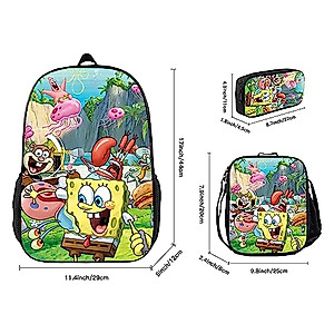 DENMER Cartoon Backpack 3Pcs Anime Backpack with Lunch Box Pencil Case Large Capacity Daypack for Travel Hiking 16 Inch Style2