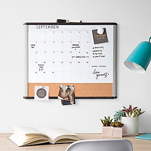 U Brands Magnetic Dry Erase 3-in-1 Calendar Board, 16 x 20 Inches, MOD Black/ Gray Frame, Magnet and Marker Included (388U00-01), Black & Grey