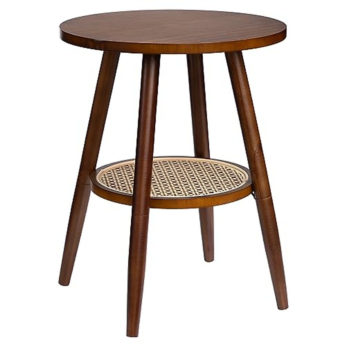 LUSUOWLZ 2 Tire Round Coffee Table, Wooden Hollow Design Side Table for Bedside or Sofa Side, 15.75" Walnut End Table, Morden Wooden Nightstand, 1 Set