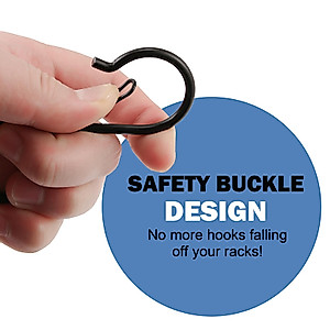 ADIIL 10 Pcs S Hooks for Hanging with Safety Buckle, Heavy Duty Metal S Shaped Closet Hooks for Hanging Plants, Kitchen Utensils, Jeans, Bags, Pots, 3.75 Inch, Black