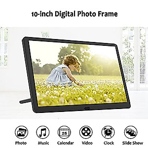 Digital Picture Frame 10 inch with 32GB Card, 1920x1080 IPS Screen, Supports Picture Preview, Video, Background Music, Calendar, Alarm, Time, Remote Control